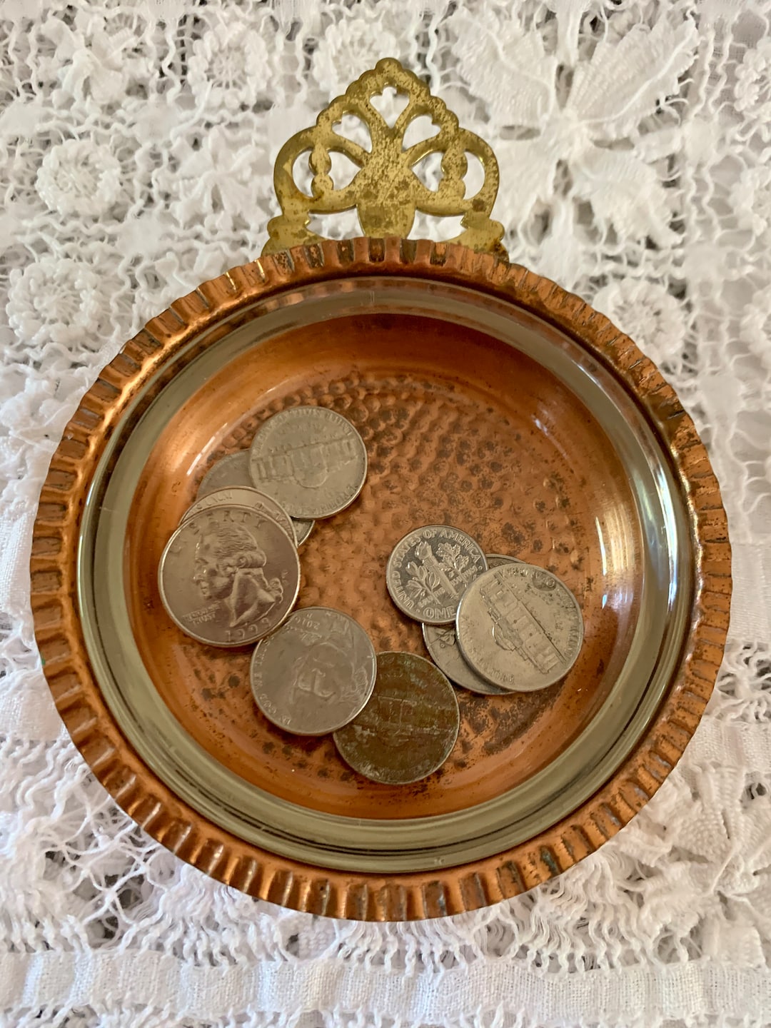 Vintage Hammered Copper & Brass Coin Dish, Porriger Dish, Ash Tray ...