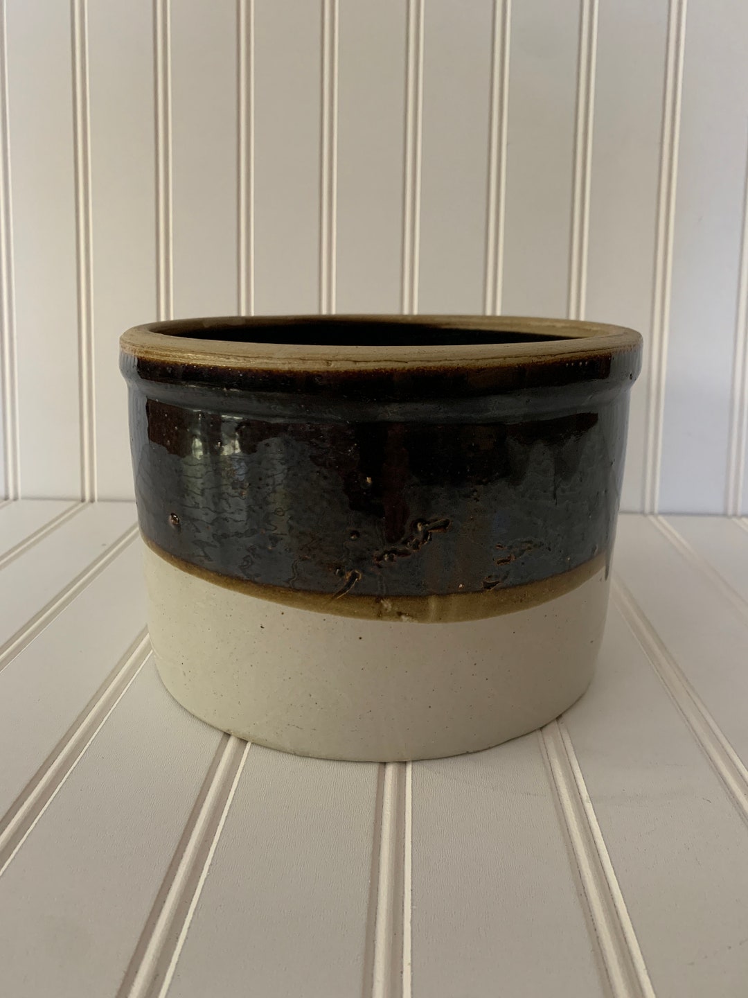 Antique Stoneware Crock Dish Brown Biege Crockery Clay Pottery Rustic ...