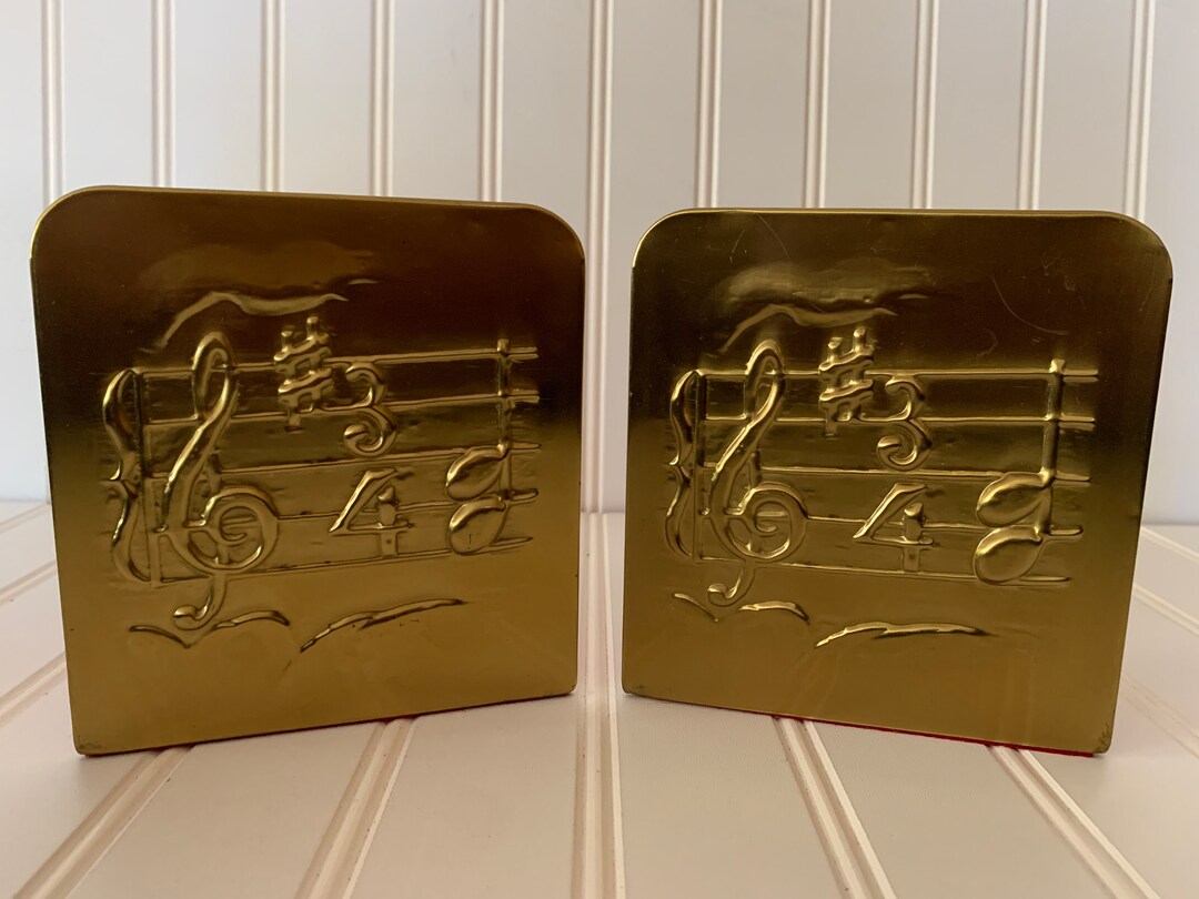Vintage Brass Tone Musical Notes Bookends - Etsy