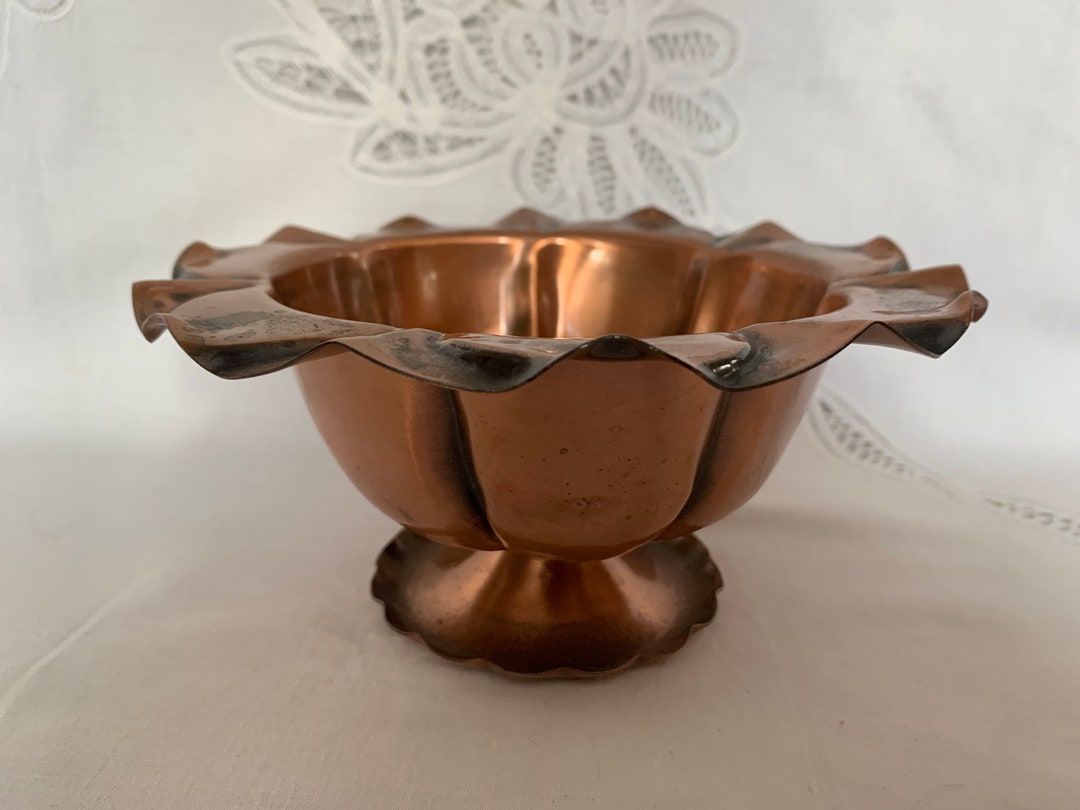 Vintage Gregorian Copper Scalloped Edge Pedestal Bowl - Etsy