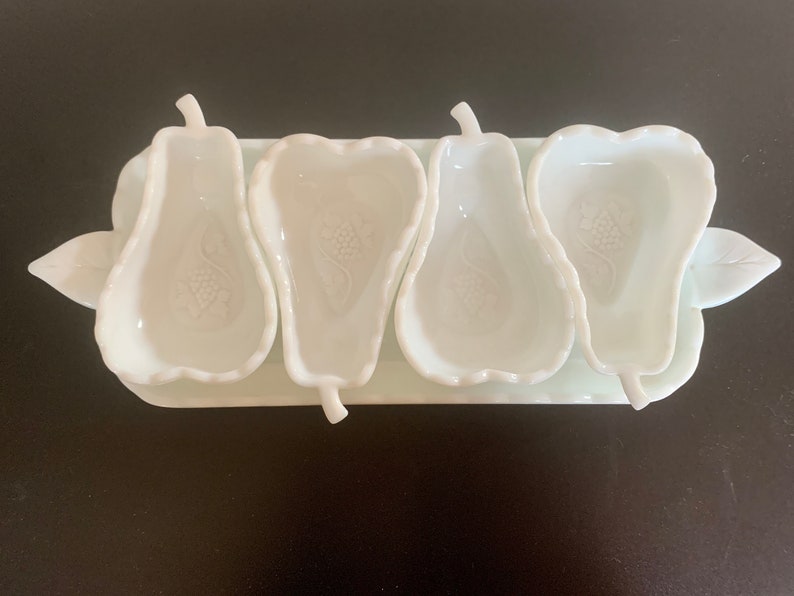 White Imperial Milk Glass Server W 4 Pear-shaped Dishes - Etsy