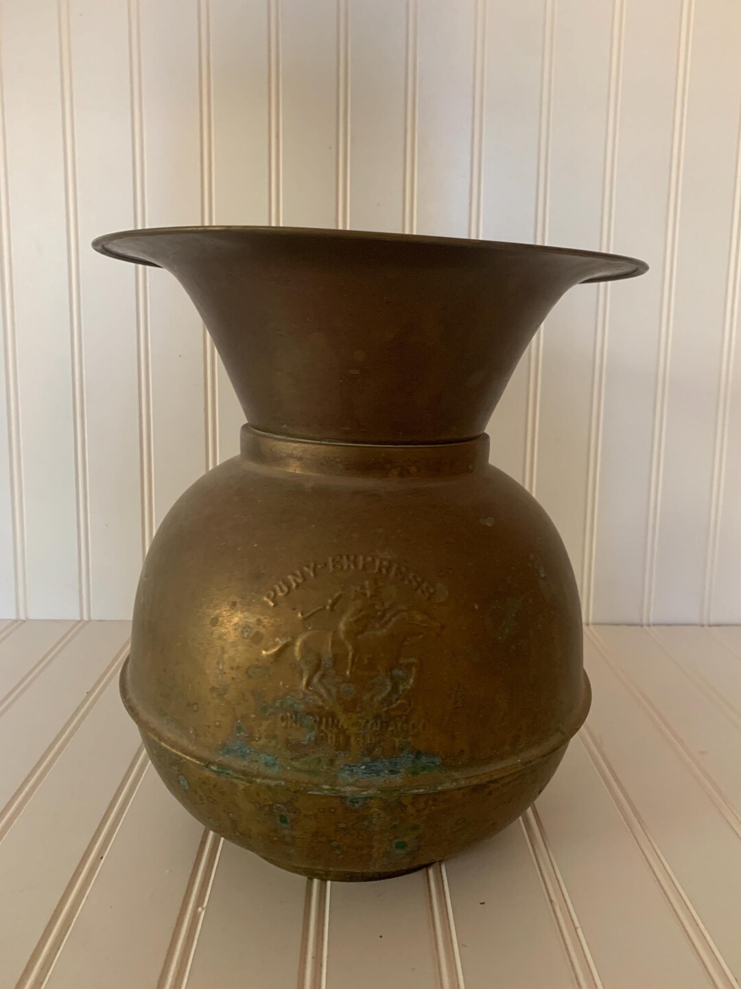 Brass Spittoon Pony Express Cut Plug Chewing Tobacco Double Sided Logo ...