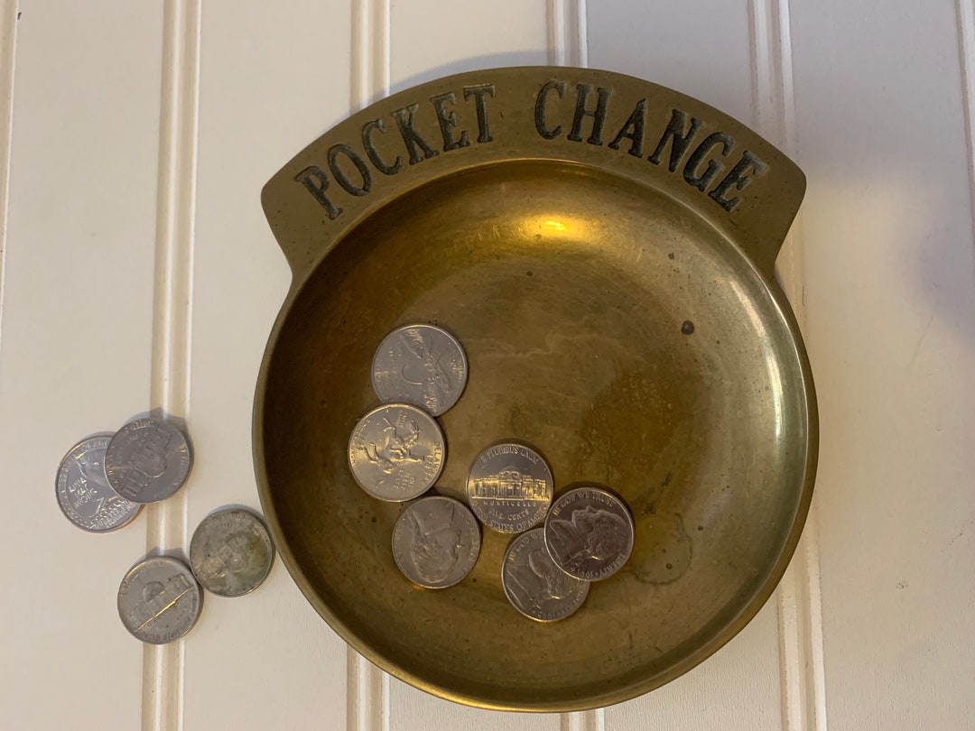 Vintage Brass Pocket Change Tray, Solid Brass Pocket Change Dish Catch ...