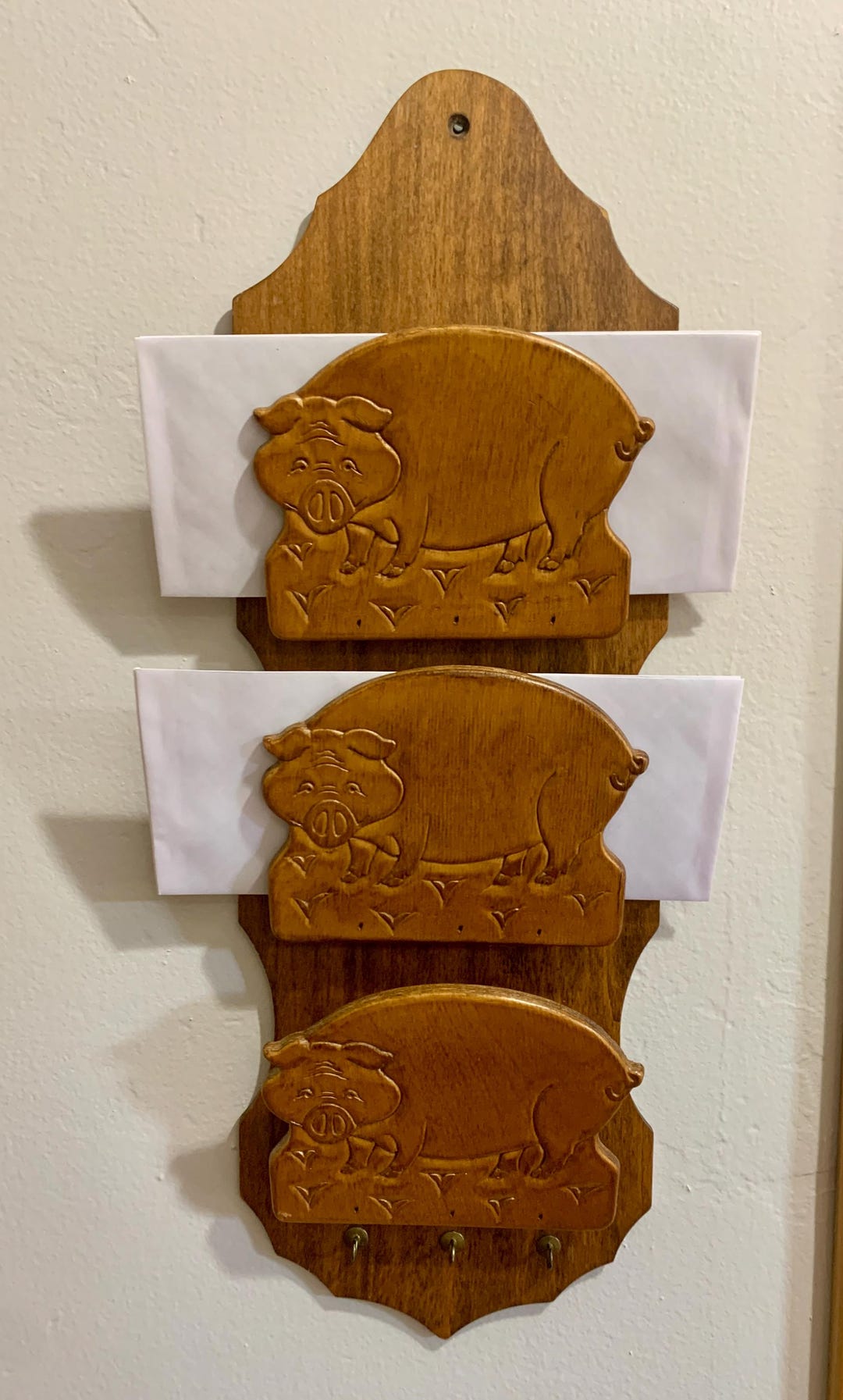 Rustic Wooden Pig Mail Holder With Key Hooks - Farmhouse Decor - Etsy