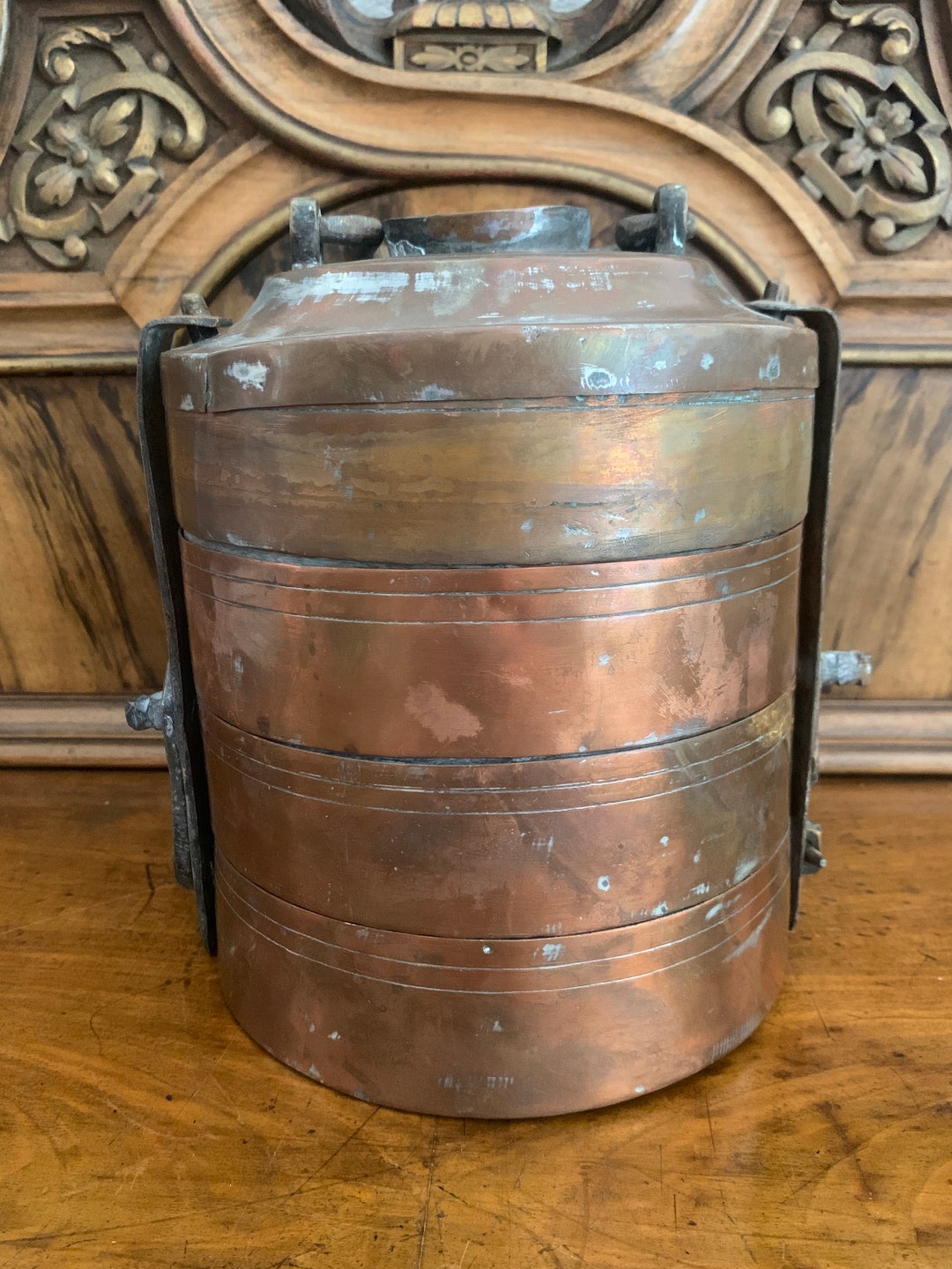 Old Copper Tin Lunch Box/ Copper Tiffin Box/ Copper Tin Lunch Box ...