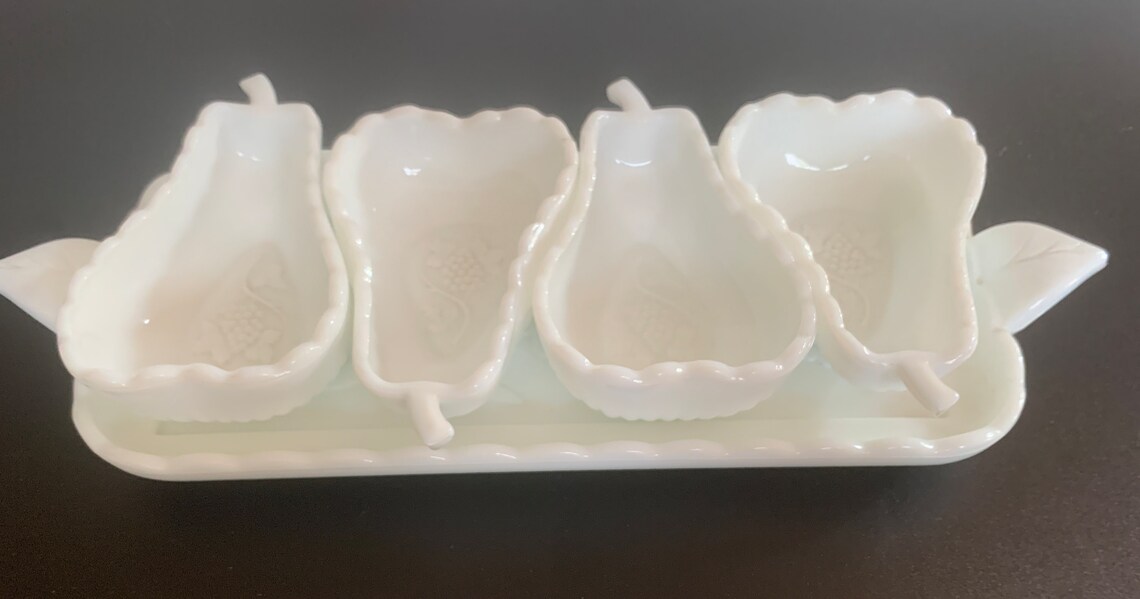 White Imperial Milk Glass Server W 4 Pear-shaped Dishes - Etsy
