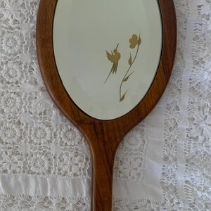 Vintage Wood Oval Hand Mirror Hand Mirror With Beautiful Woodgrain and ...