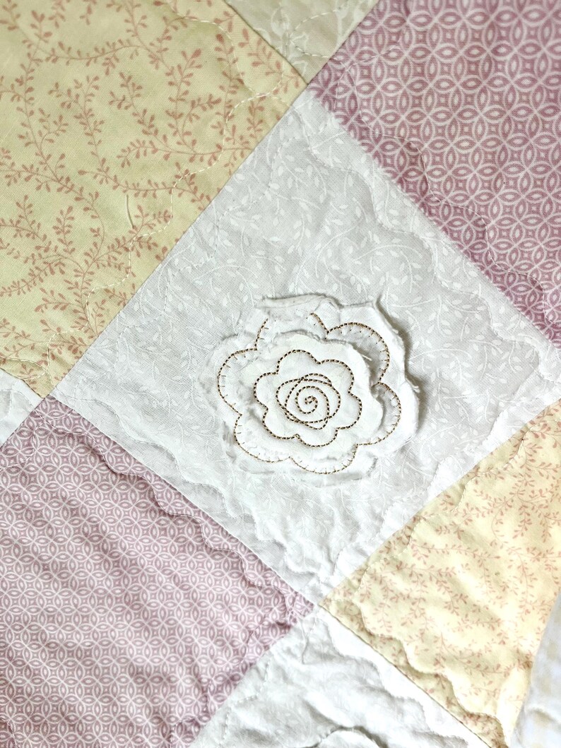 Baby Girl Patchwork Quilt With Pale Pink, Light Creamy Yellow, White ...