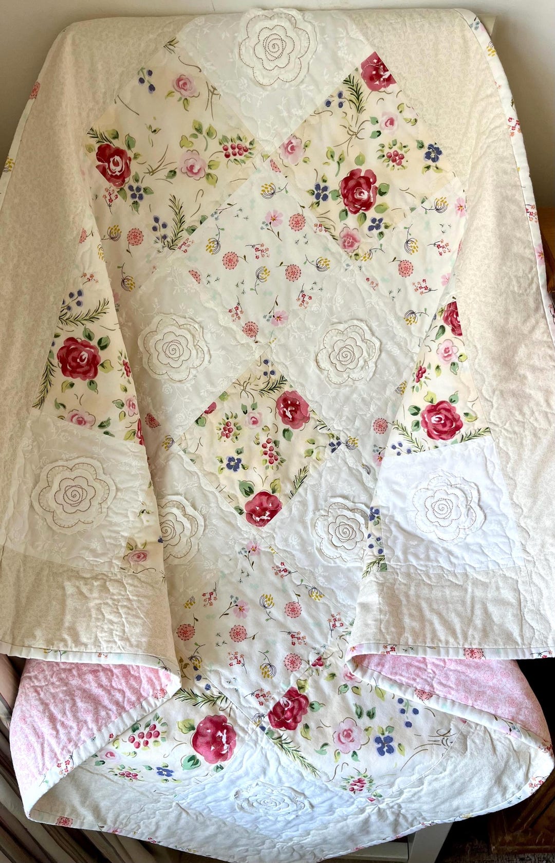 Baby Girl Patchwork Quilt With Neutral Background Florals With a Touch ...