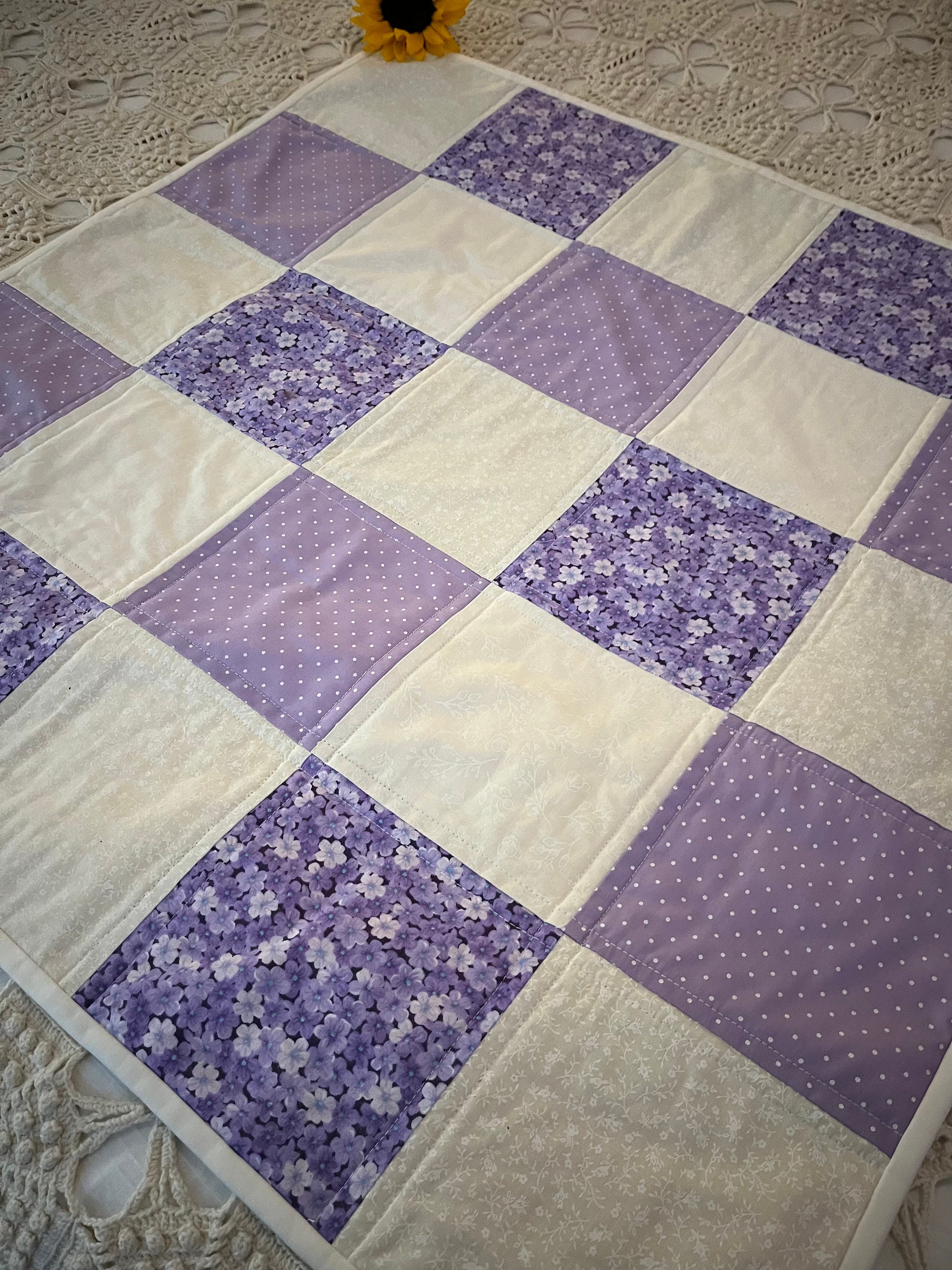 Handmade Sweet Baby Quilt With White, Lavender Polka Dot and Lavender ...