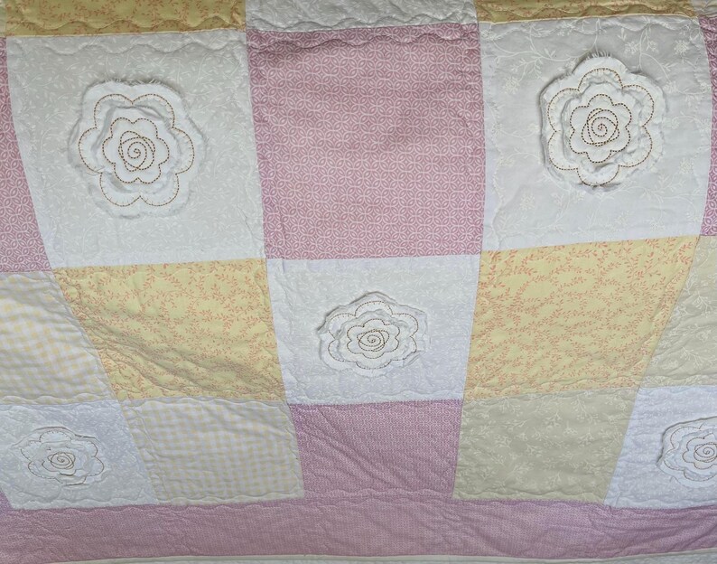 Baby Girl Patchwork Quilt With Pale Pink, Light Creamy Yellow, White ...