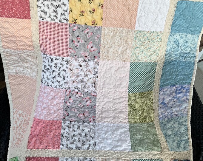 Handmade Baby Girl Patchwork Quilt With Multicolor Pastel Cotton ...