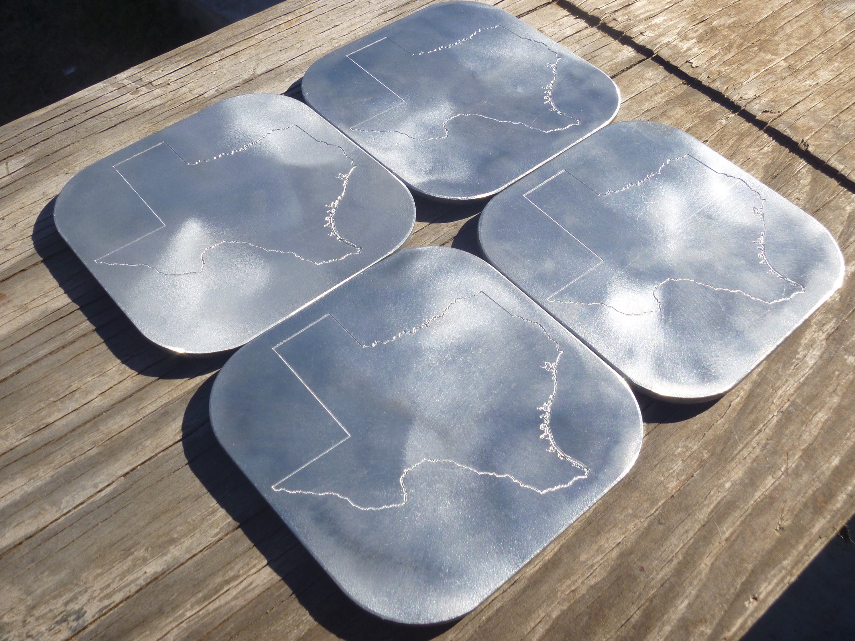 Texas State Border Engraved Metal Coaster, Set of 4, Aluminium, 1/8 ...