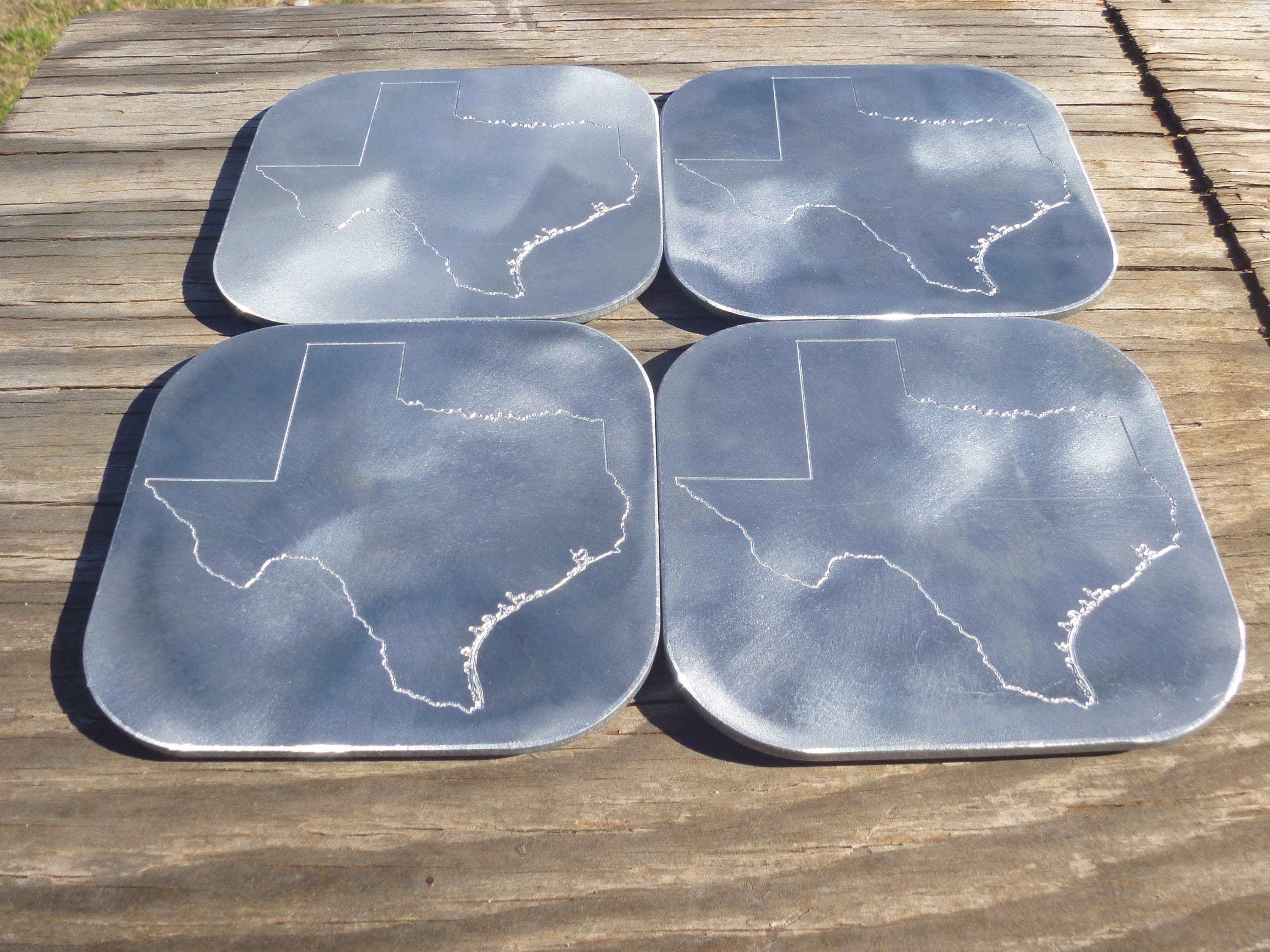 Texas State Border Engraved Metal Coaster, Set of 4, Aluminium, 1/8 ...