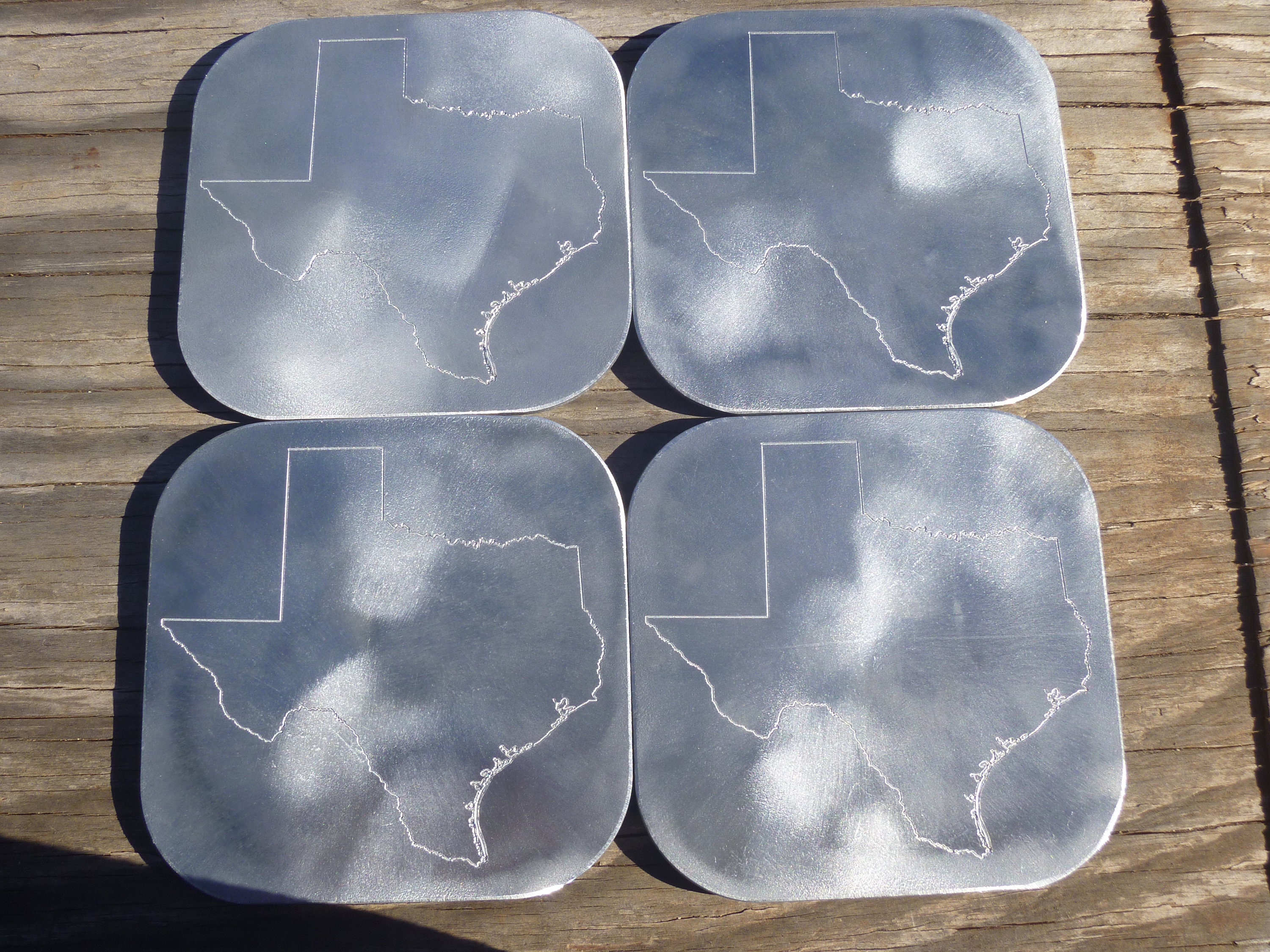 Texas State Border Engraved Metal Coaster, Set of 4, Aluminium, 1/8 ...
