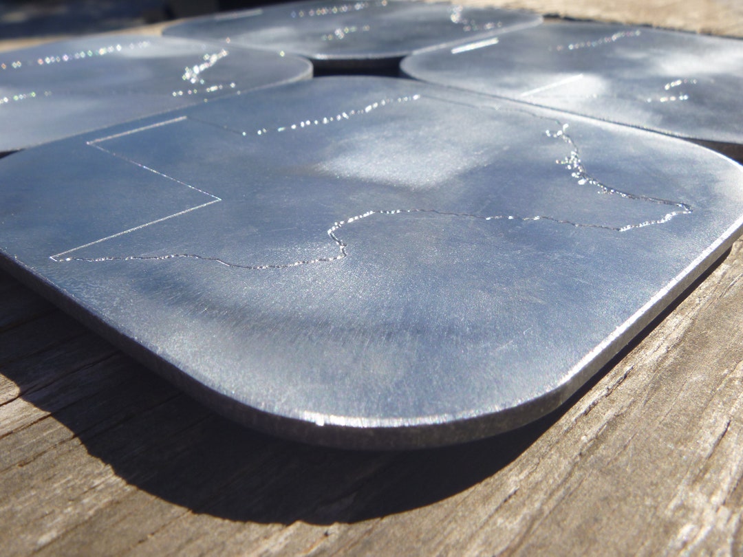 Texas State Border Engraved Metal Coaster, Set of 4, Aluminium, 1/8 ...