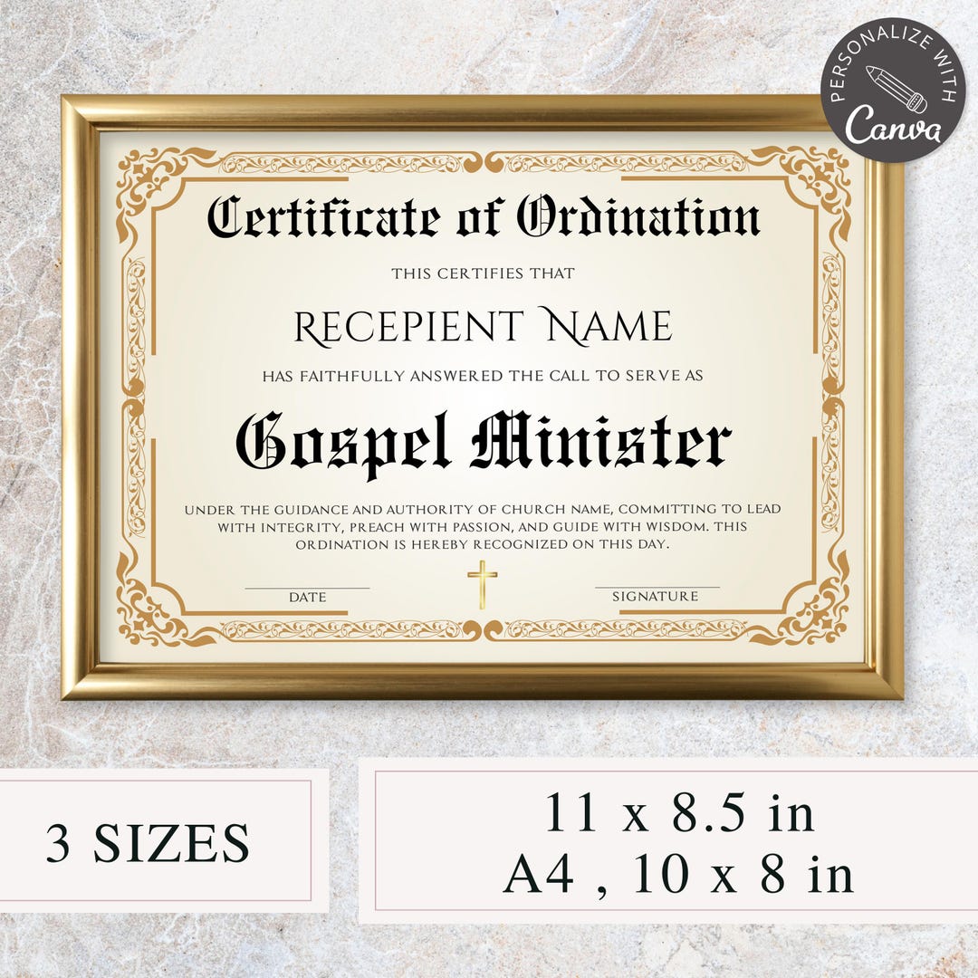 Ministry Certificate of Ordination Canva Template | Customizable ...