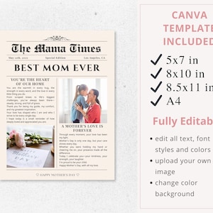 Editable Mother's Day Newspaper | First Mothers Day Gift | Custom ...