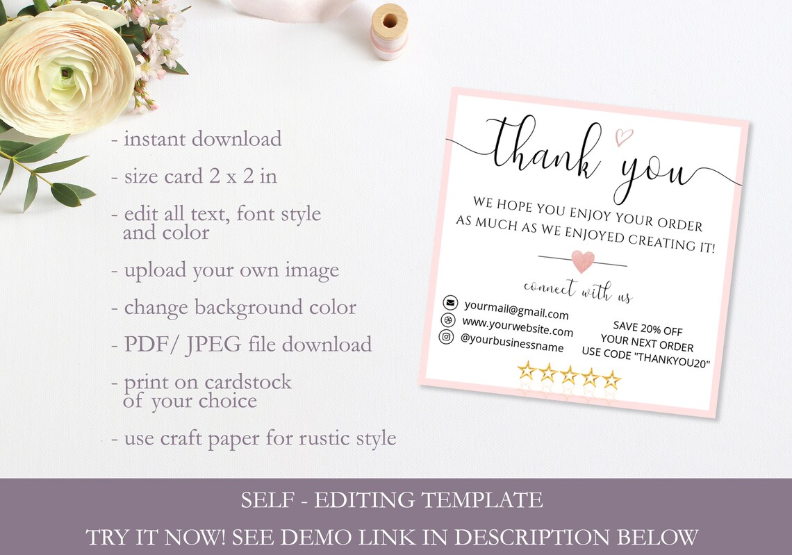 Poshmark Thank You Cards Template Editable Etsy Shop Card for - Etsy