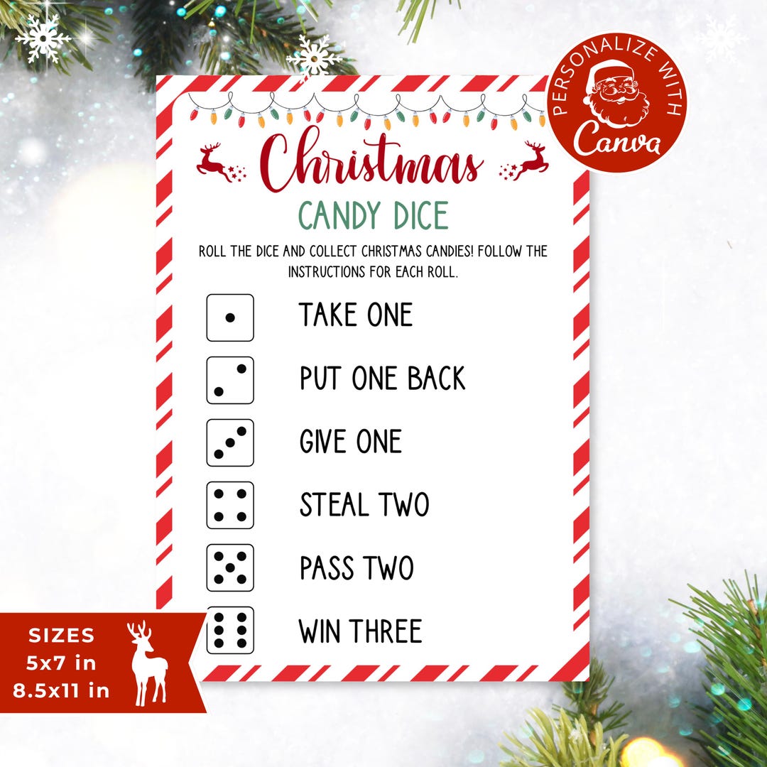 Christmas Candy Dice Game Printable | Editable Canva Template for Kids ...