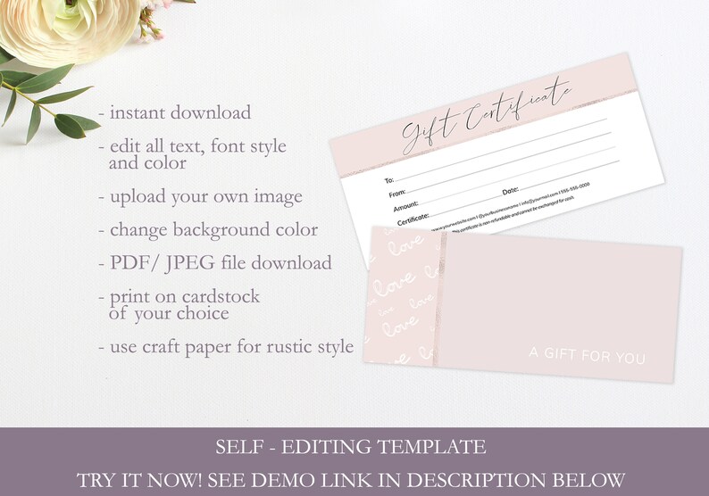 Gift Certificate Template Editable DIY Gift Cards Printable - Etsy