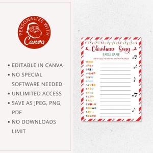 Editable Christmas Song Emoji Game | Canva Template, Fun Group Party ...