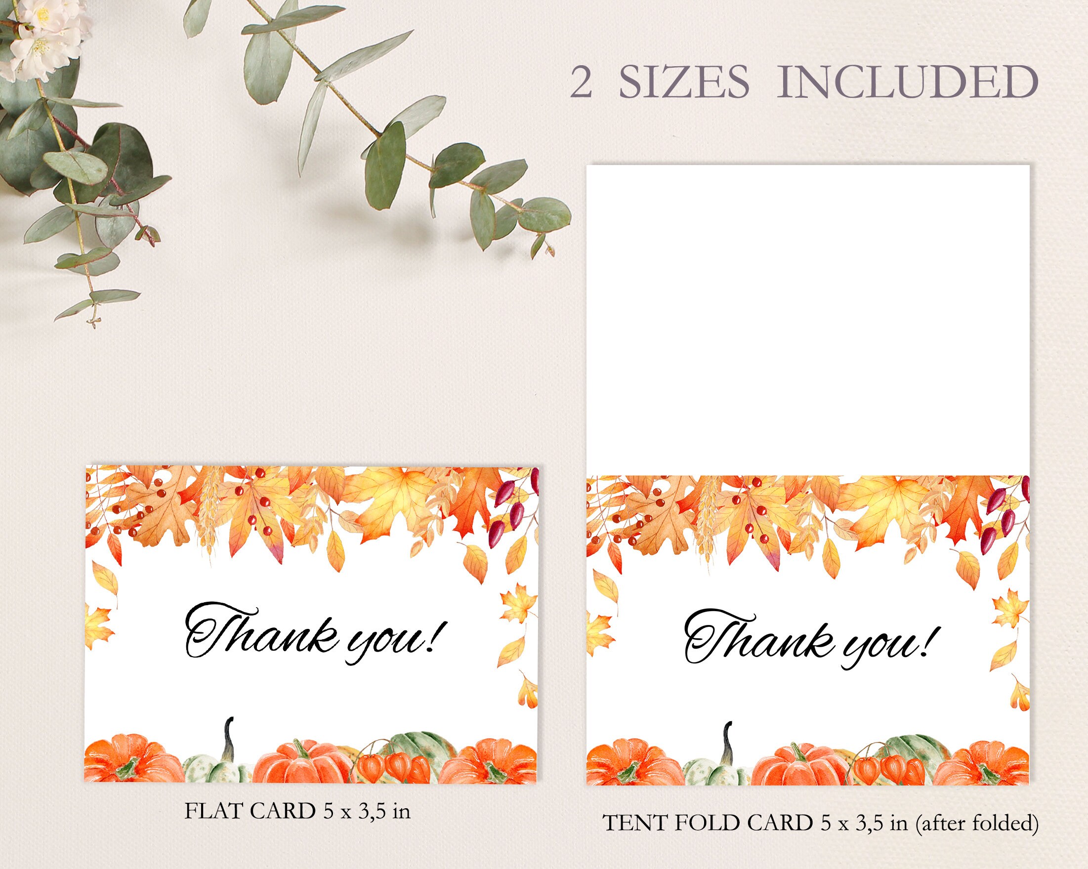 Fall Thank You Cards Template Fall Wedding Thank You Card | Etsy