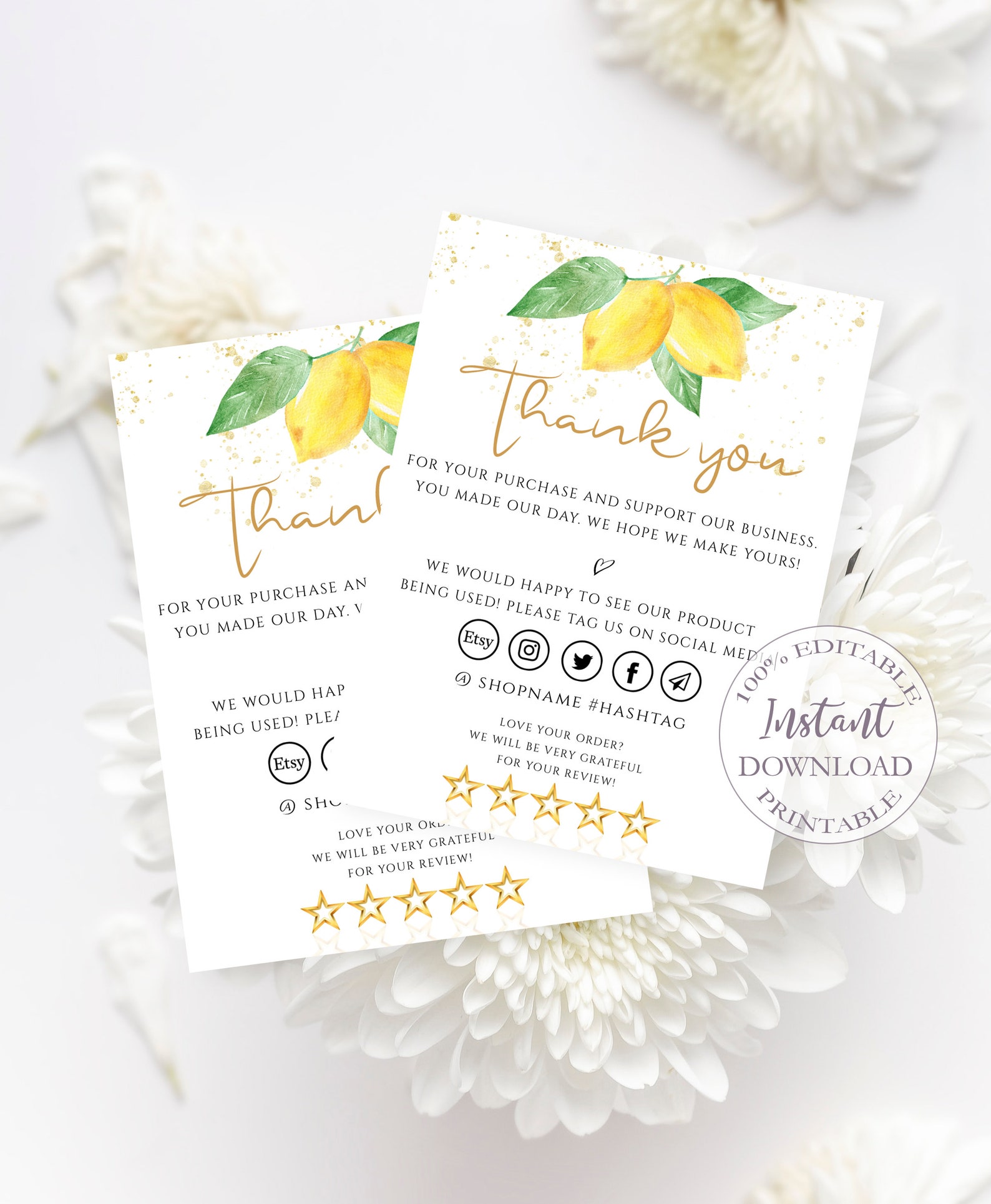 Lemon Thank You Card Template Editable Small Business Order | Etsy