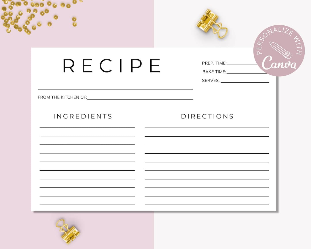 Recipe Card Template, Printable Recipe Cards, 4x6 Recipe Cards ...
