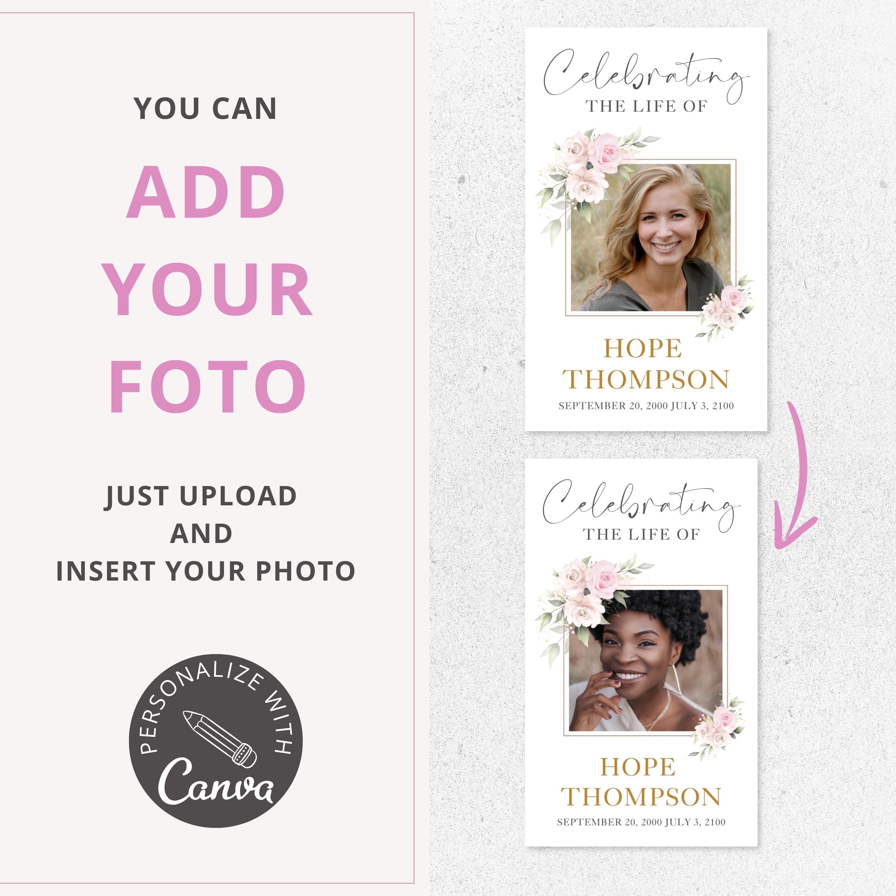 Editable Prayer Card Canva Template | Funeral Card for Celebration of ...