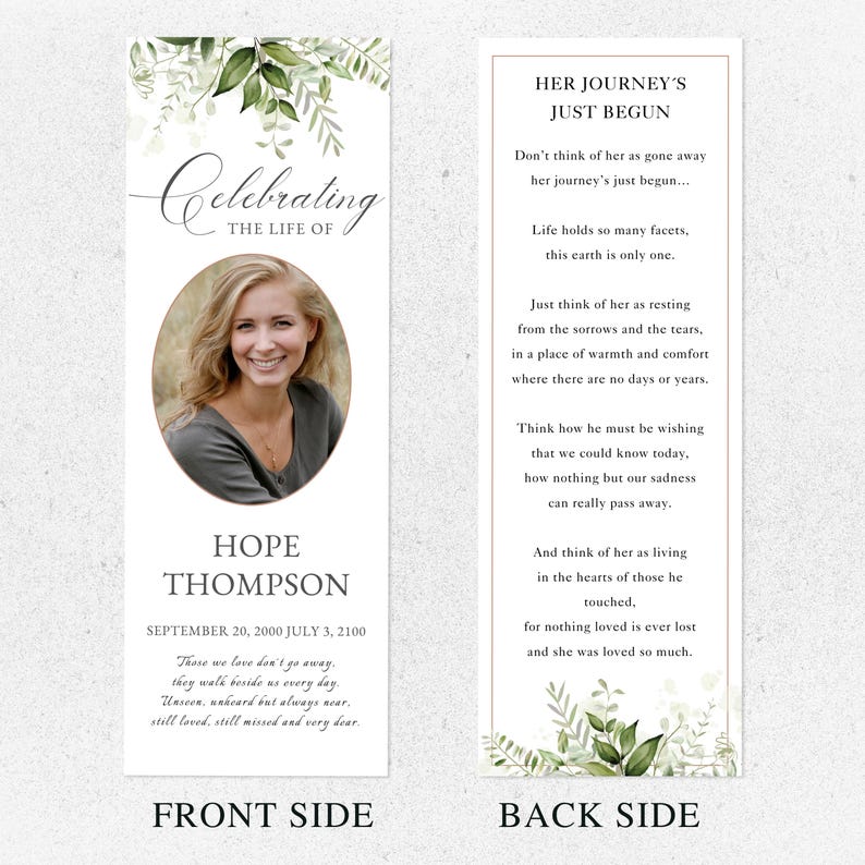 Editable Funeral Bookmark Canva Template | Printable Memorial Keepsake ...