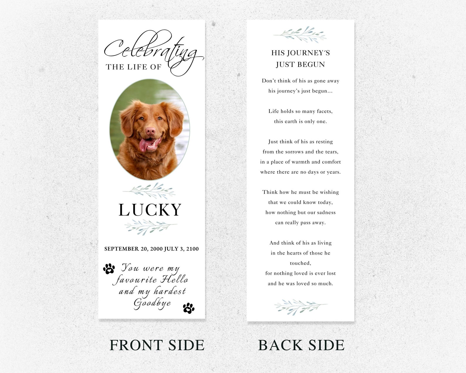 Dog Funeral Bookmark Template I Editable Canva Template I - Etsy