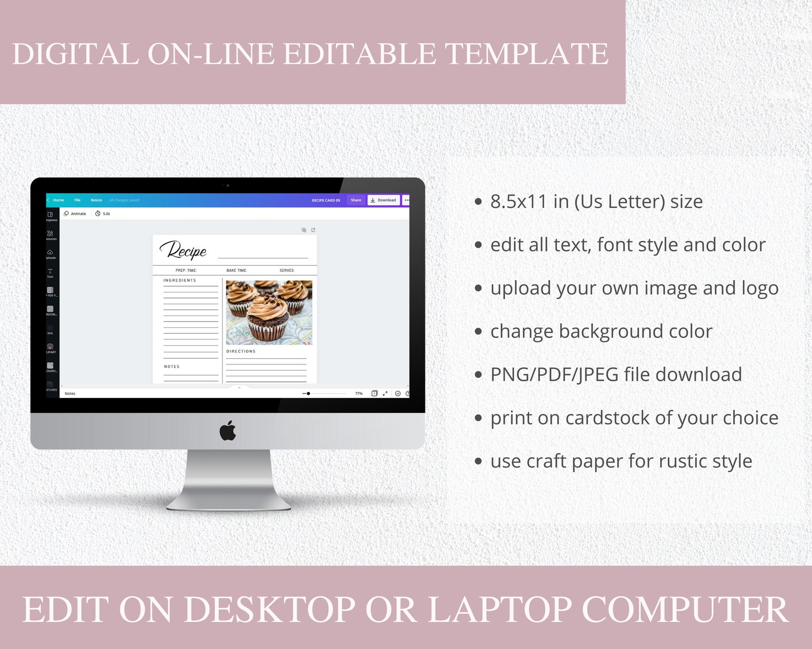 Recipe Template Editable Recipe Page 8.5x11 Custom Recipe | Etsy