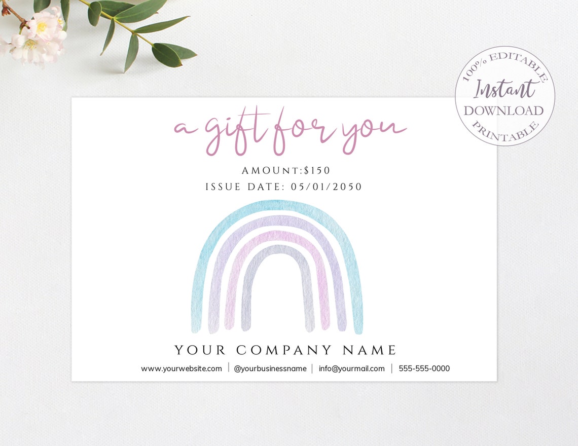 Rainbow Gift Card Template Small Business Gift Certificate | Etsy