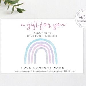 Rainbow Gift Card Template, Small Business Gift Certificate, Printable ...