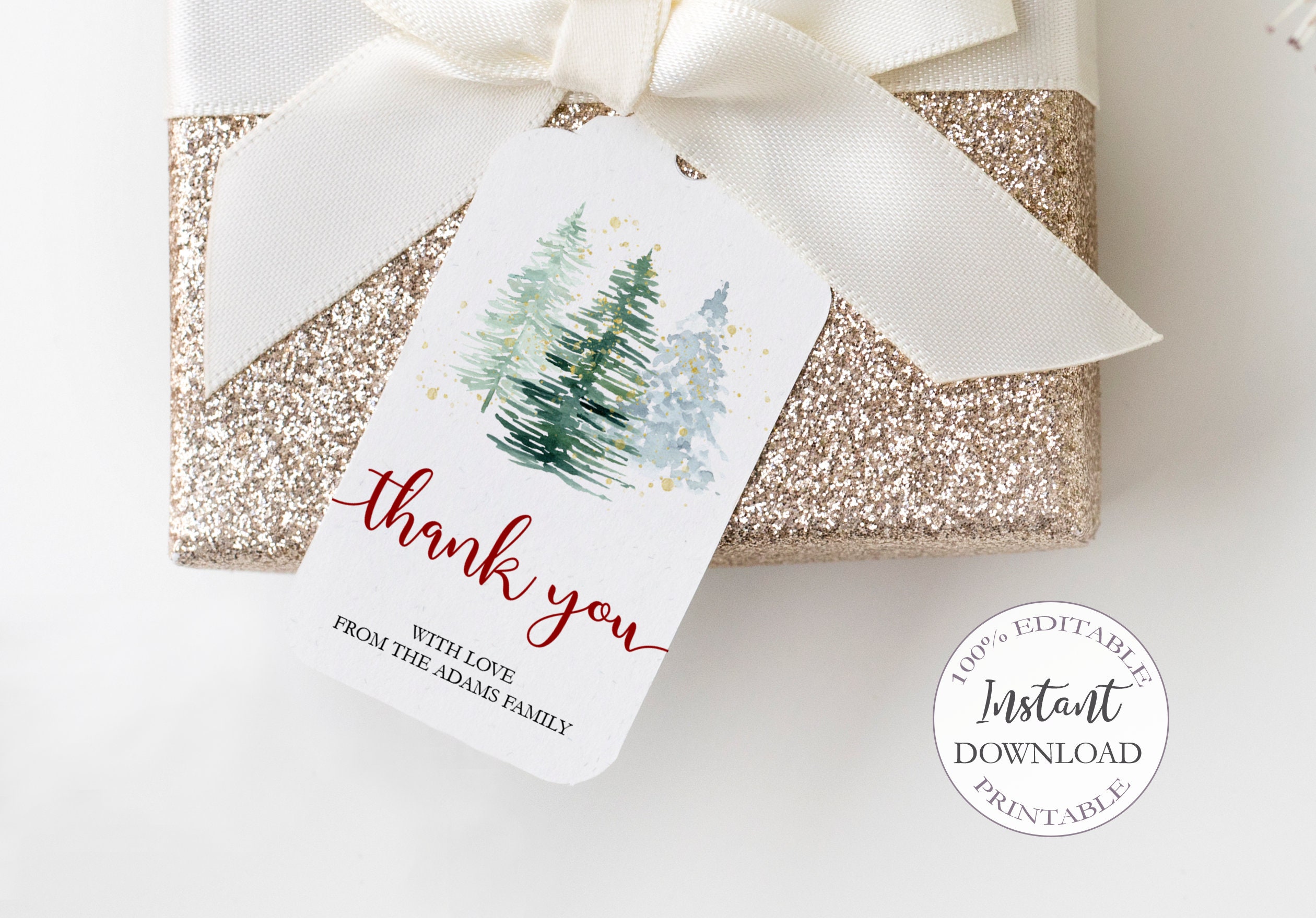 Christmas Tree Thank You Tags Xmas Thankful Favor Tag - Etsy