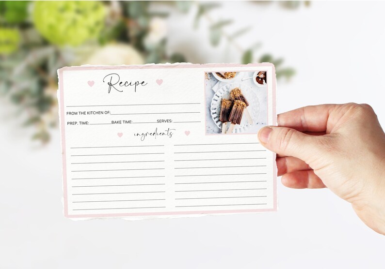 Pink Recipe Cards Printable 4x6 Recipe Card Template Custom - Etsy