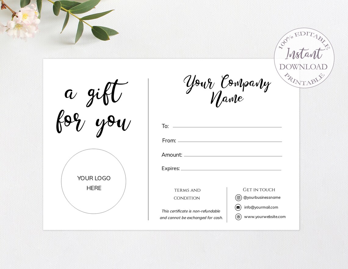 Rustic Gift Card Printable, Editable Etsy Gift Card for Customers ...