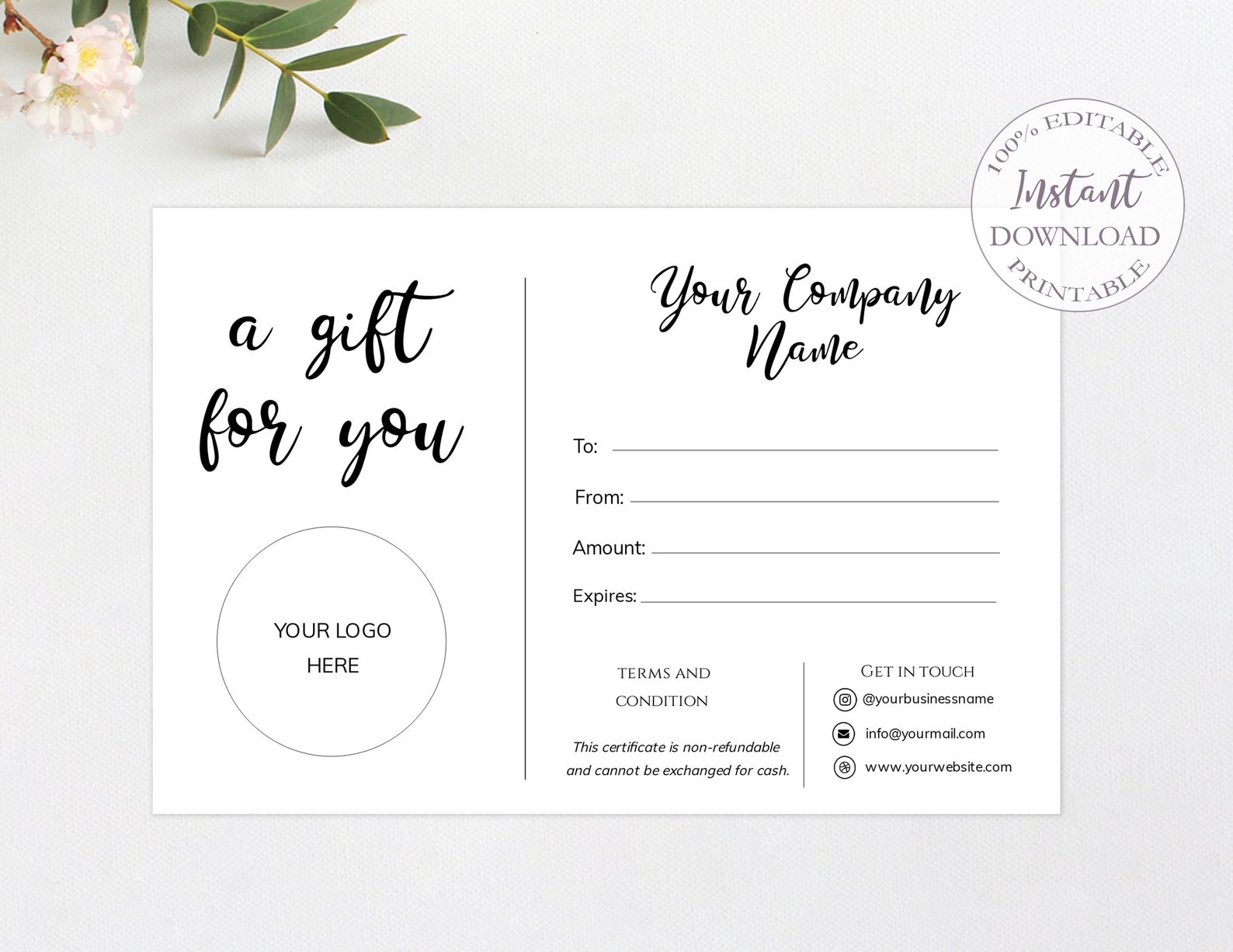 Rustic Gift Card Printable, Editable Etsy Gift Card for Customers ...