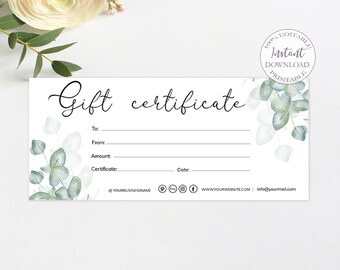 Gift Certificate Template Editable Etsy Gift Card Printable | Etsy