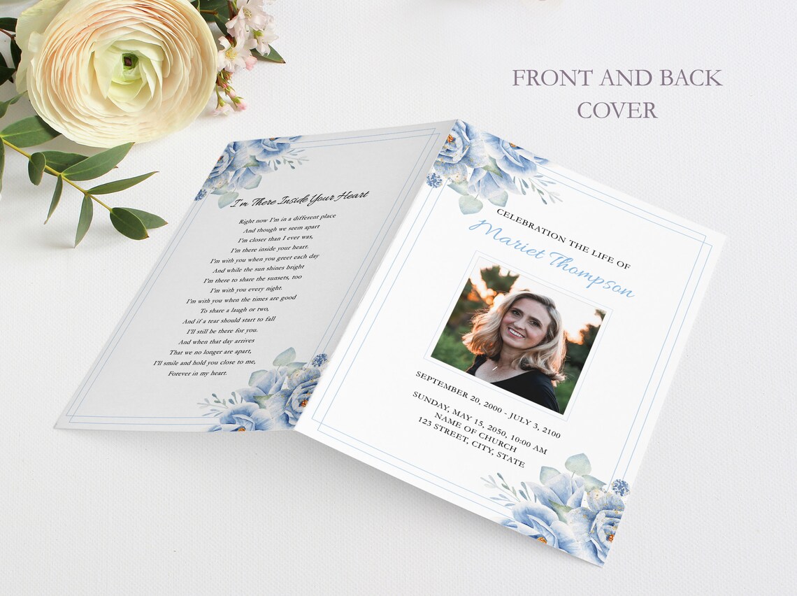 Floral Funeral Program Template Printable Celebration of Life | Etsy