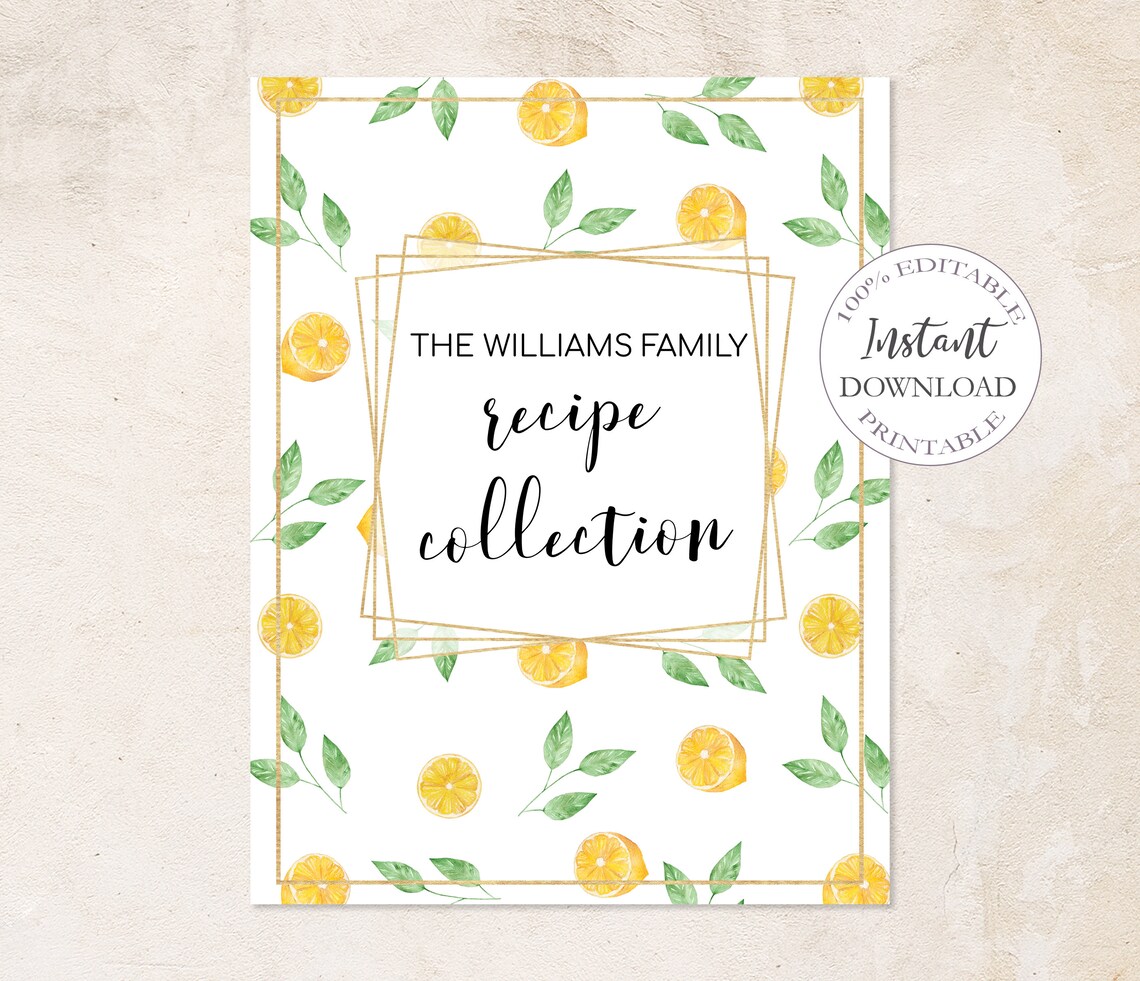 Lemon Recipe Binder Printable Family Cookbook Template - Etsy