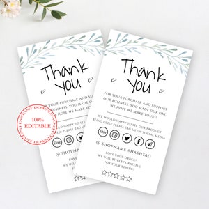 Rustic Thank You Card Template, Printable Thank You for Order, Editable ...