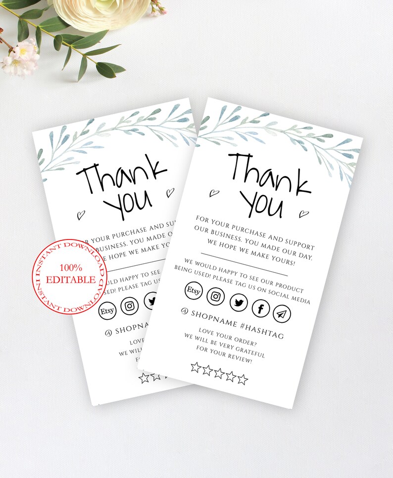 Rustic Thank You Card Template Printable Thank You for Order | Etsy