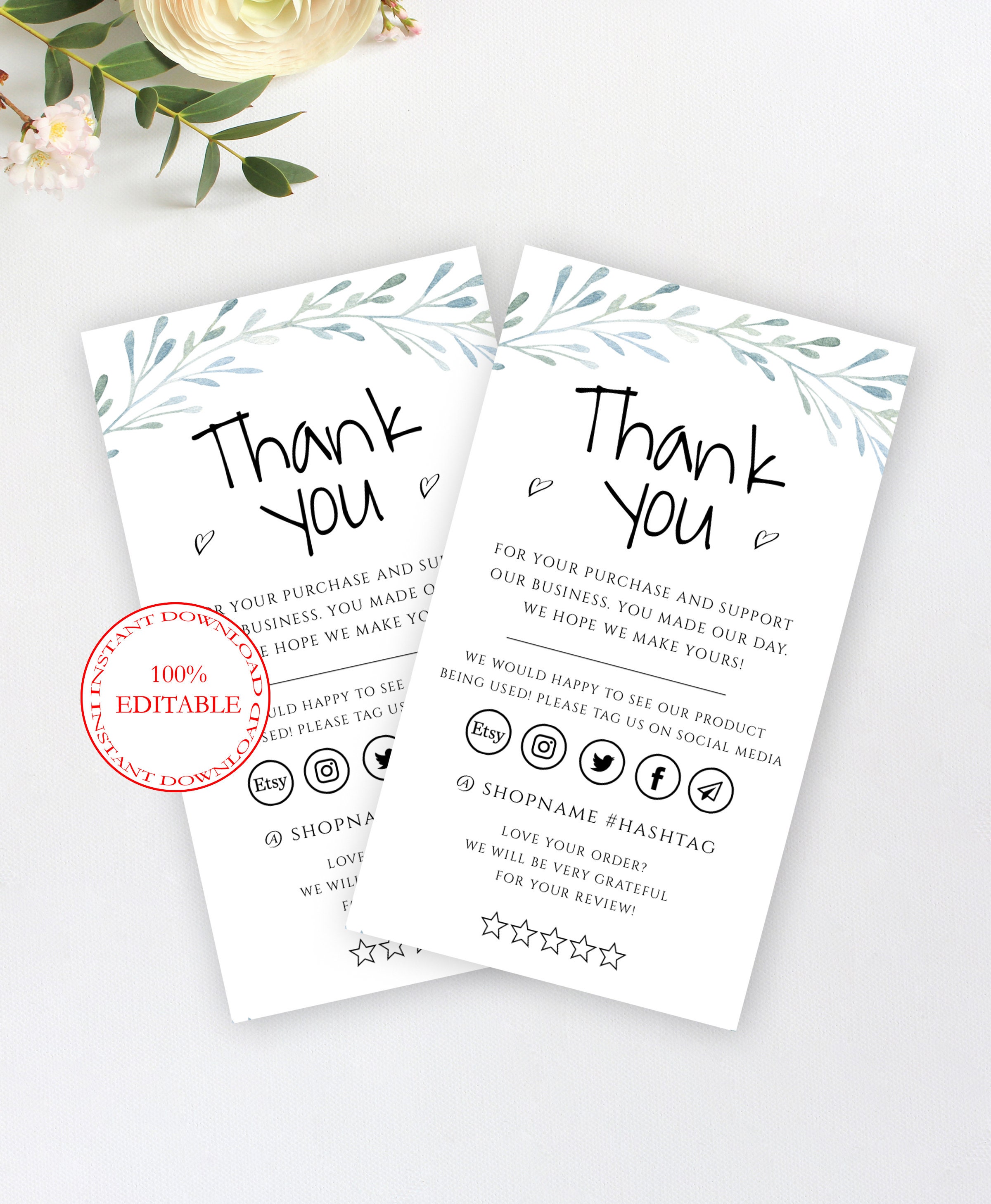 Rustic Thank You Card Template Printable Thank You for Order - Etsy