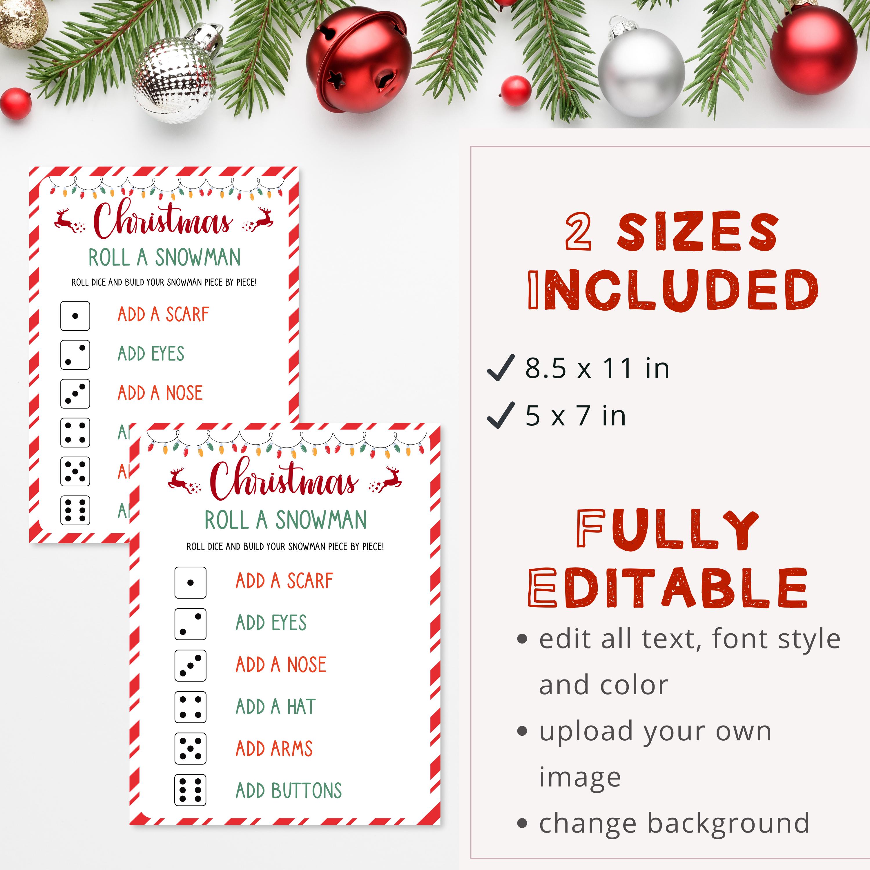 Christmas Roll a Snowman Game | Editable Canva Template | Fun Dice ...