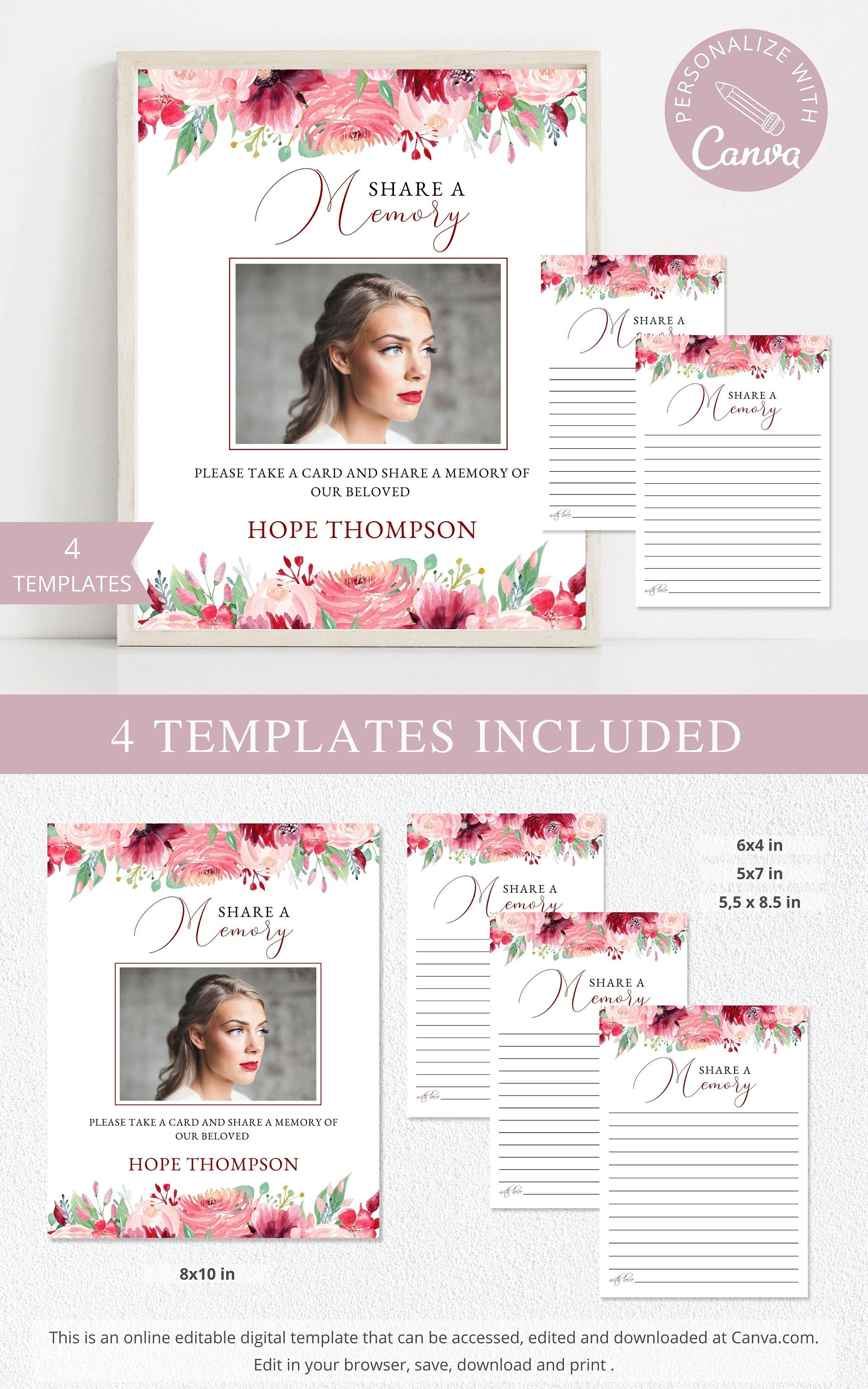 Funeral Share a Memory Cards I Editable Canva Template I - Etsy