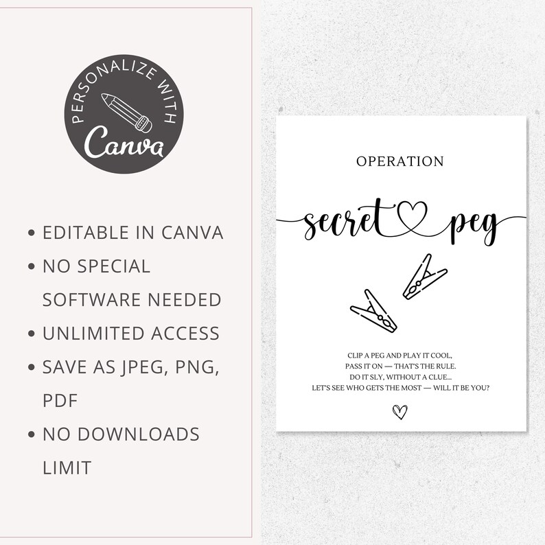 Wedding Peg Game Sign | Canva Template Editable | Printable Wedding ...