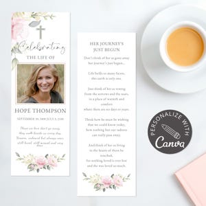 Editable Funeral Bookmark Canva Template | in Loving Memory Memorial ...