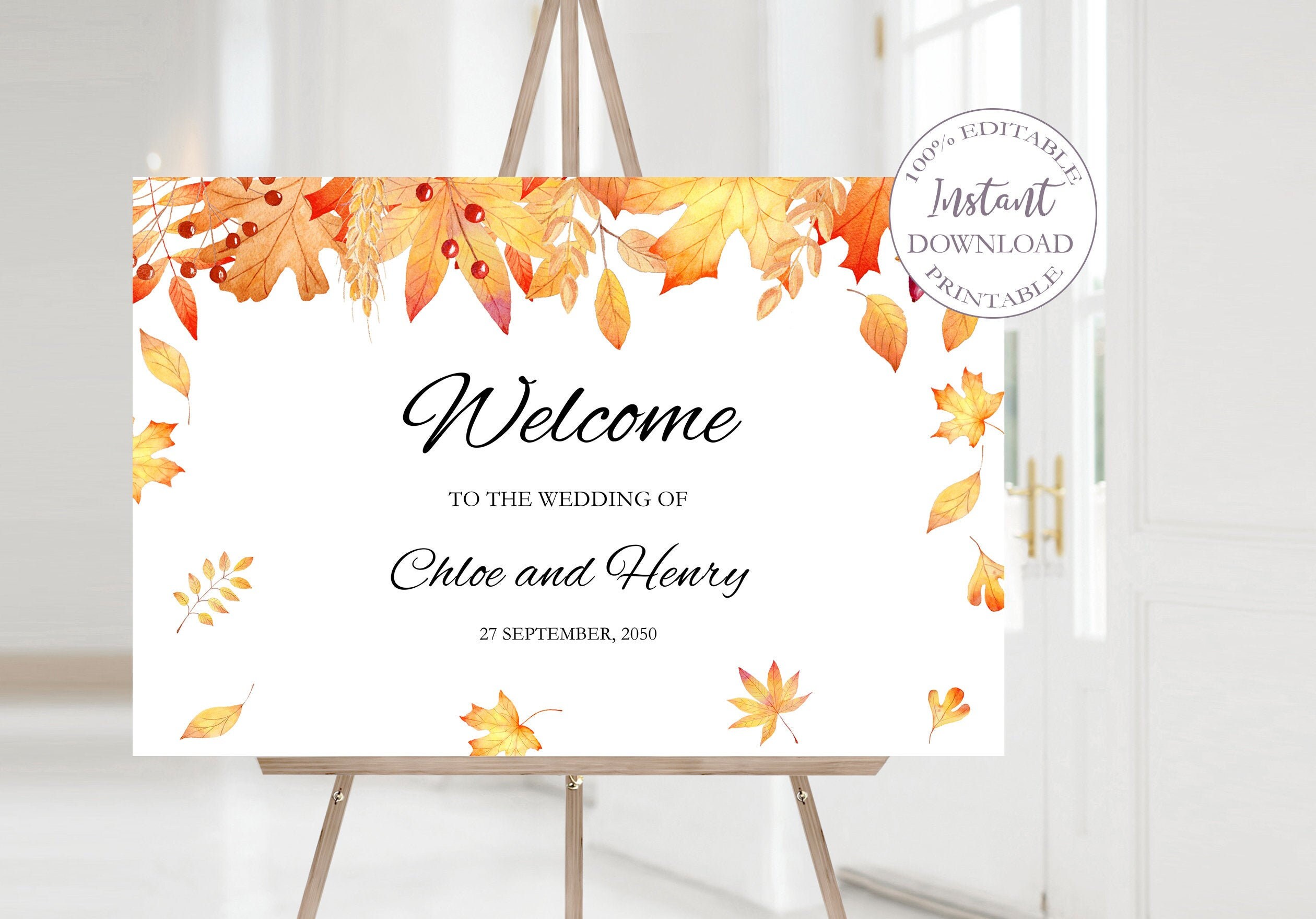 Fall Wedding Welcome Sign Template Printable Autumn Large | Etsy